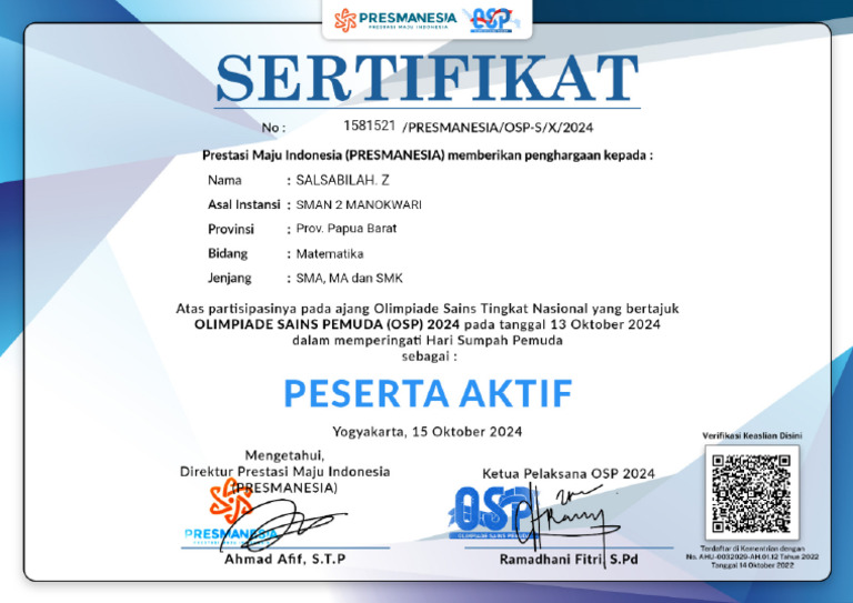 Sertifikat OSP 2024 Matematika MjAyNC0xMS0yMiAwNzozMjoyMA | PDF