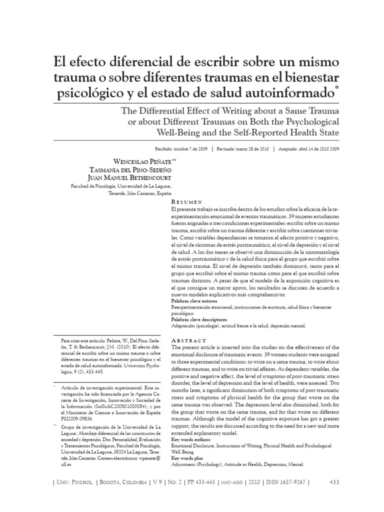 El Efecto Diferencial de Escribir Sobre Un Mismo Trauma o Sobre ...