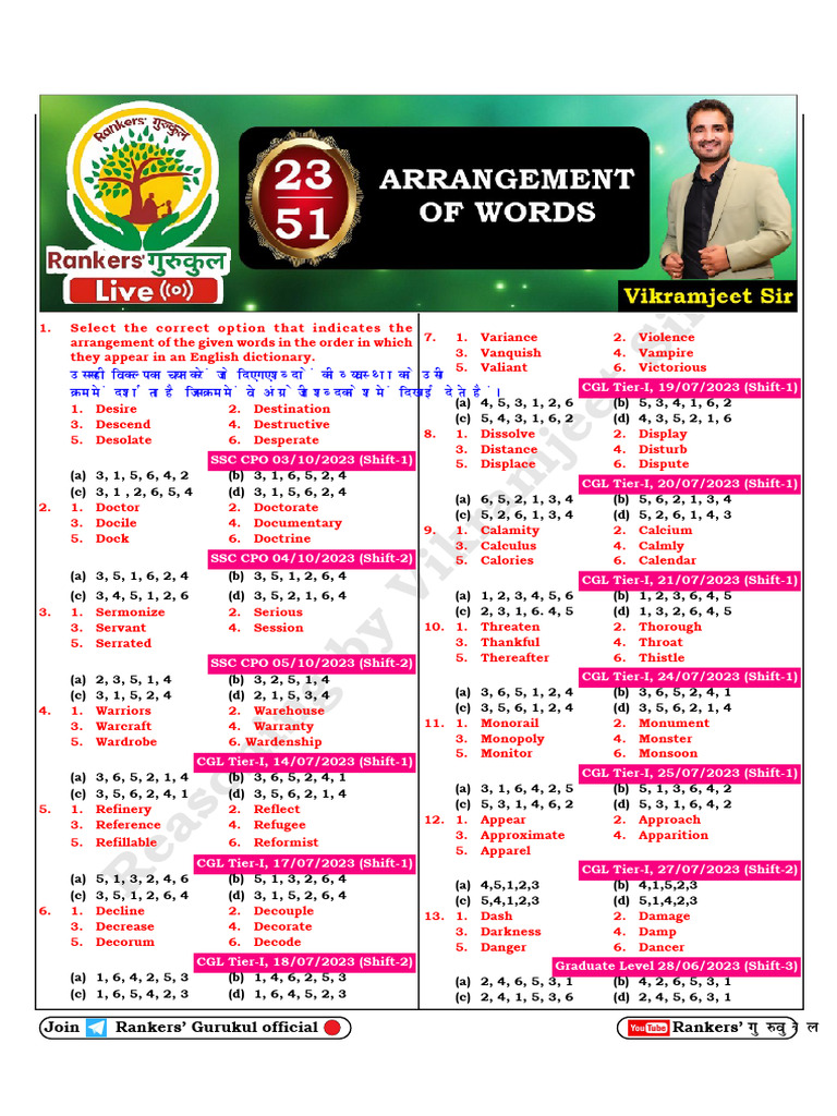 Arrangement of Word Class Sheet | PDF