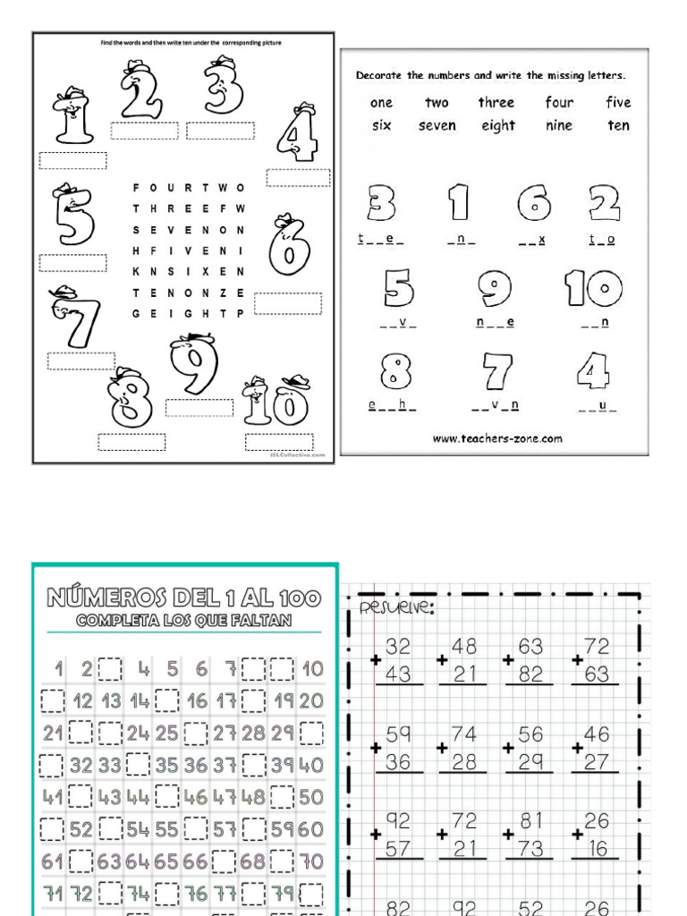 sumas llevando numeros de dos y tres cifras ingles numeros | PDF