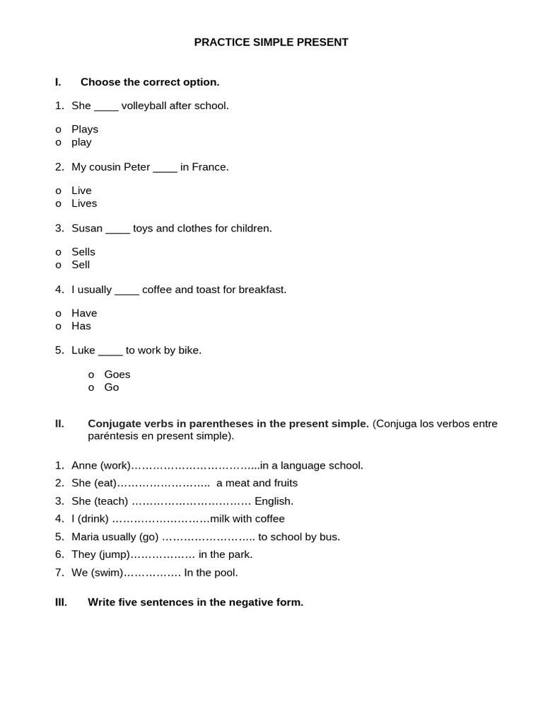 Practica Presente Simple | PDF