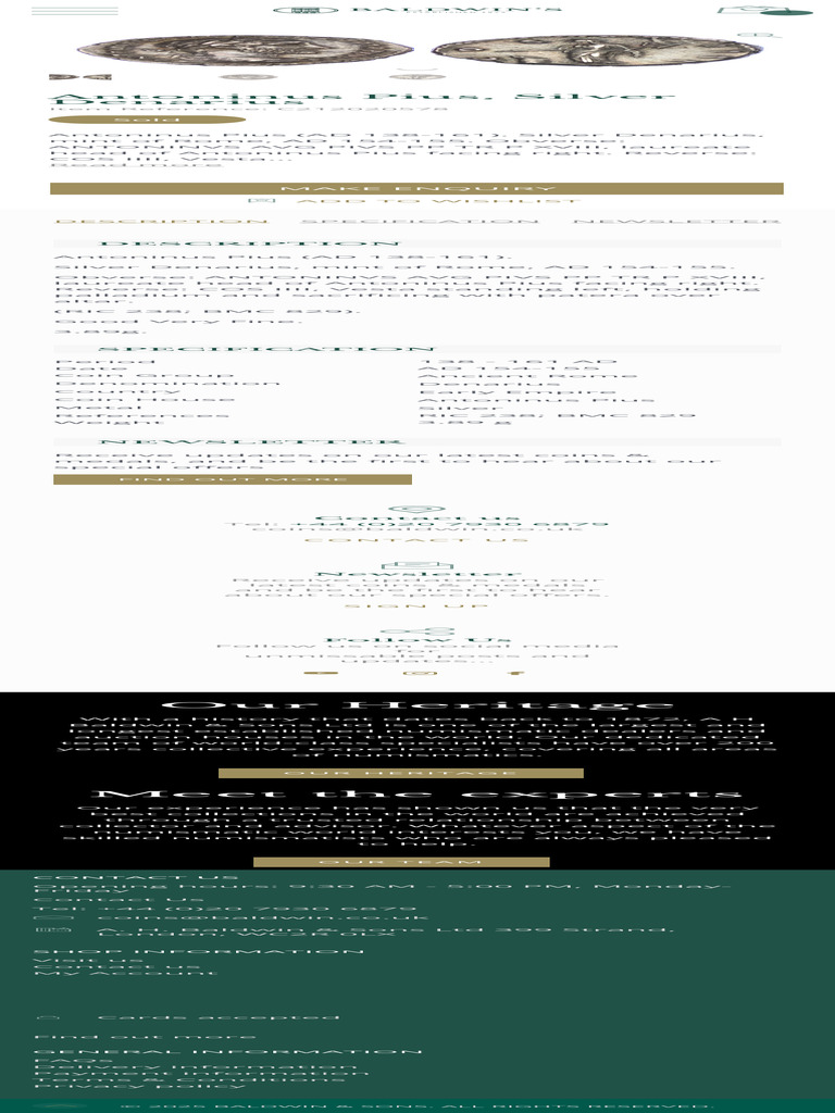 Antoninus Pius, Silver Denarius Baldwin's | PDF | Numismatics | Coins