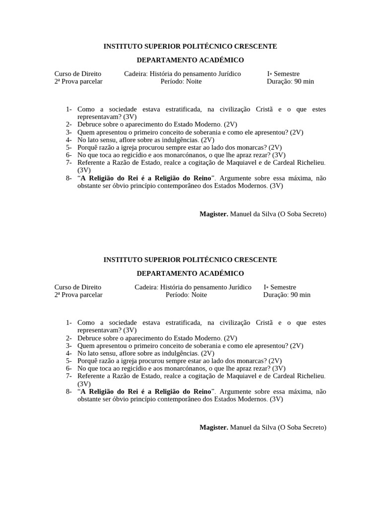 prova de hist. p. jurid 2.2 parcelar | PDF