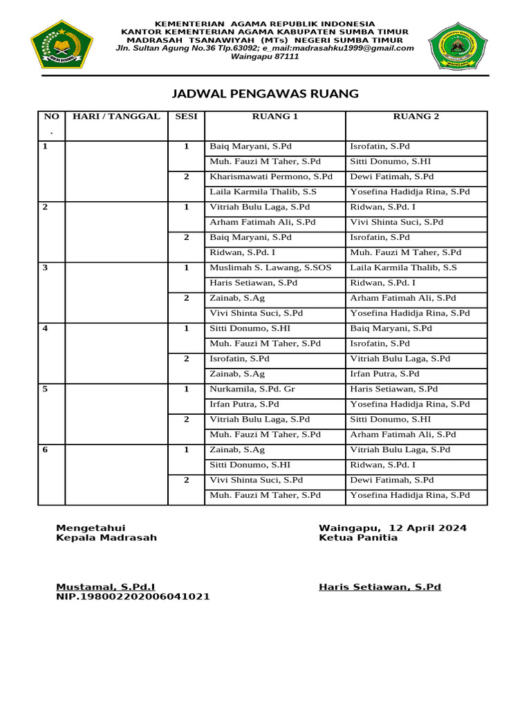 04 Jadwal Pengawas AM 2024 | PDF