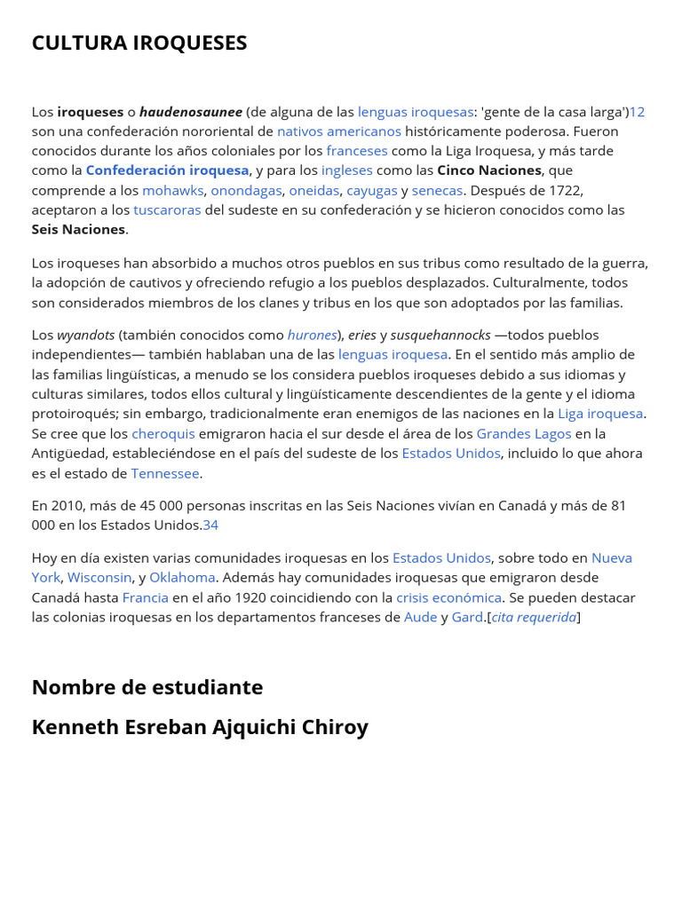 Cultura Iroqueses (1) | PDF