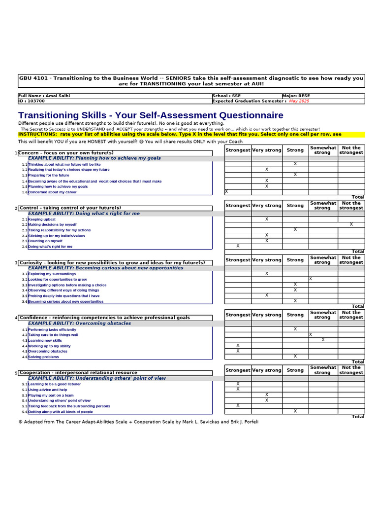 Transitioning Skills Self-Assessment Questionnaire | PDF | Learning | Cognitive Psychology