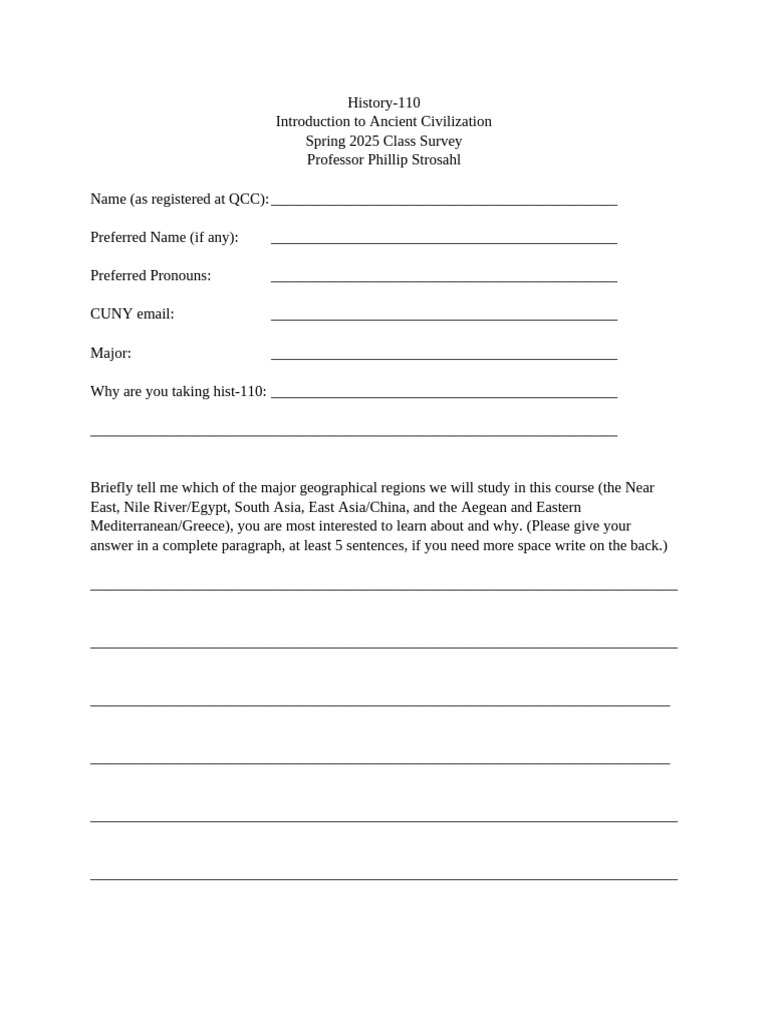 Hist 110 Spring 2025 Survey | PDF