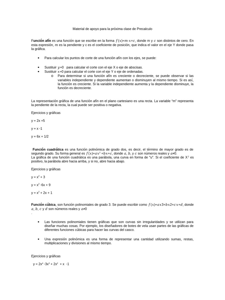 Material de apoyo para la próxima clase de Precalculo | PDF