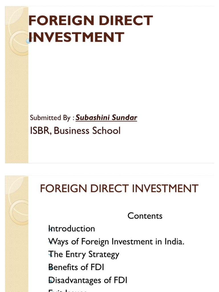 fdi ppt | Foreign Direct Investment | Investing