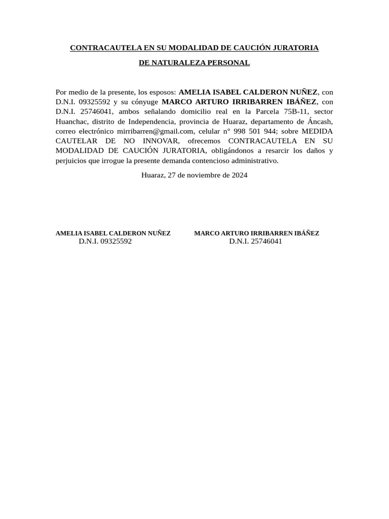 Contracautela en Su Modalidad de Caución Juratoria | PDF