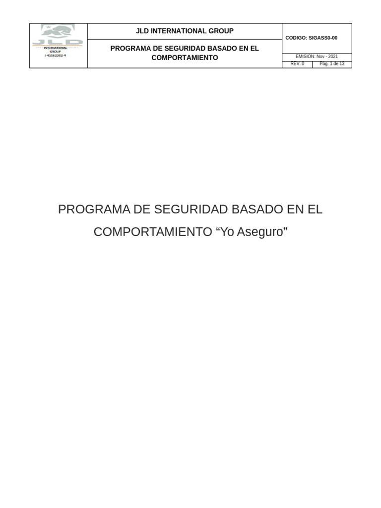 Programa de Seguridad Conductual JLD | PDF | Comportamiento