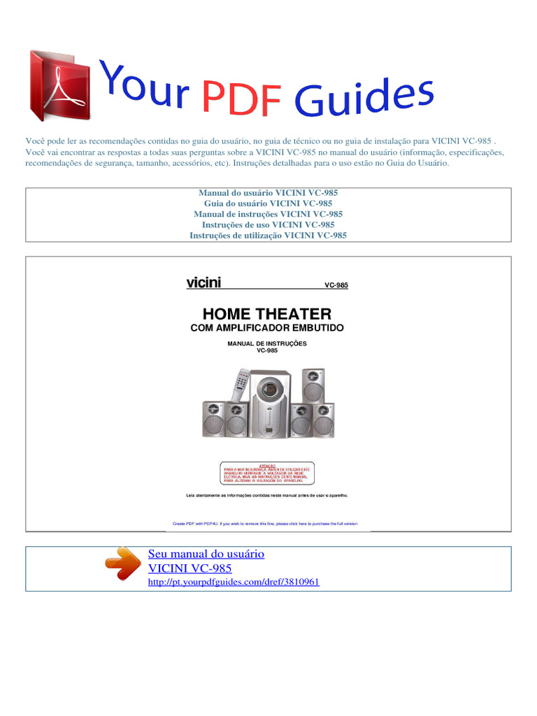 Manual Do Usuário VICINI VC 985 P | PDF | DVD