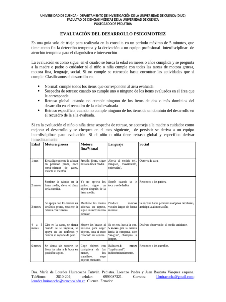 1_EVALUACIÓN DEL DESARROLLO PSICOMOTRIZ | PDF | Infancia | Medicina