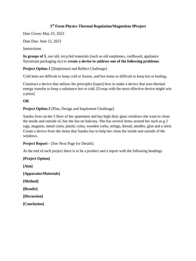 Thermal Regulation And Magnetism Project Pdf