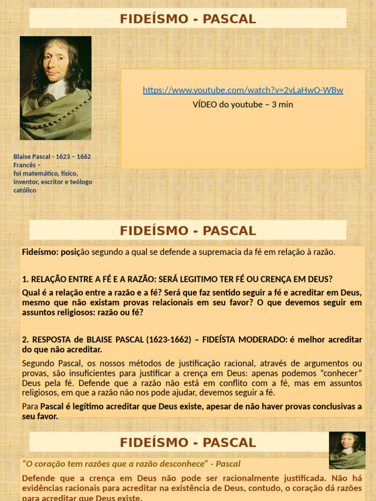 Dimensão Religiosa_-Fideísmo de Pascal (1) | PDF | Fé | Deus
