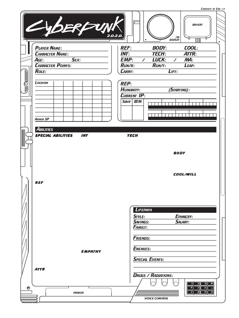 Cyberpunk 2020 Character Sheet Template | PDF