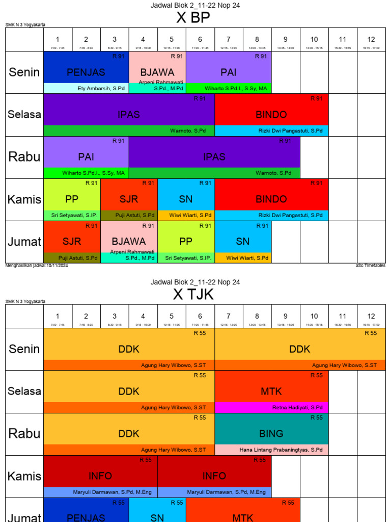Jadwal Blok - 2 - 11-22 Nop - KELAS | PDF