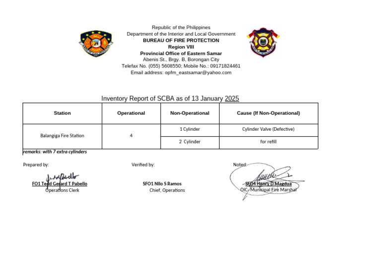 Eastern Samar Fire Equipment Report | PDF