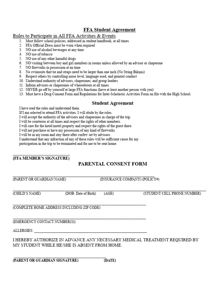 FFA Student Agreement Updated 10.2023 | PDF