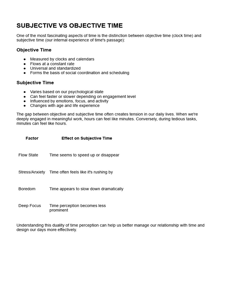 Subjective VS Objective Time | PDF