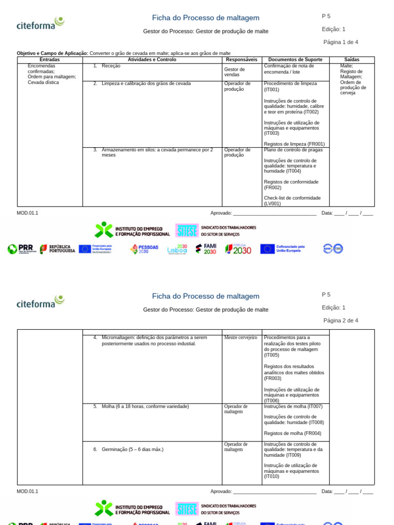 Modelo para Elaborar A Ficha Do Processo - Produção | PDF | Malte | Cerveja