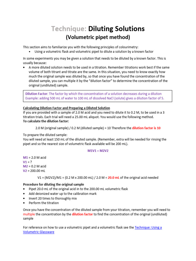 Dilutions Volumetric Pipet | PDF