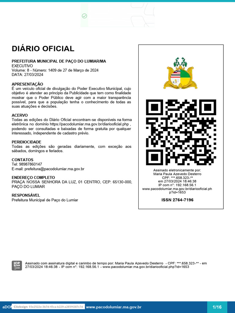 Diário Oficial Paço do Lumiar - 27/03/2024 | PDF | Orçamento governamental