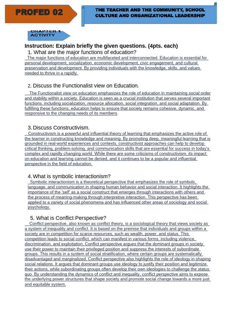 Chapter 1 Profed 02 - Activity | PDF | Constructivism (Philosophy Of Education) | Behavioural ...