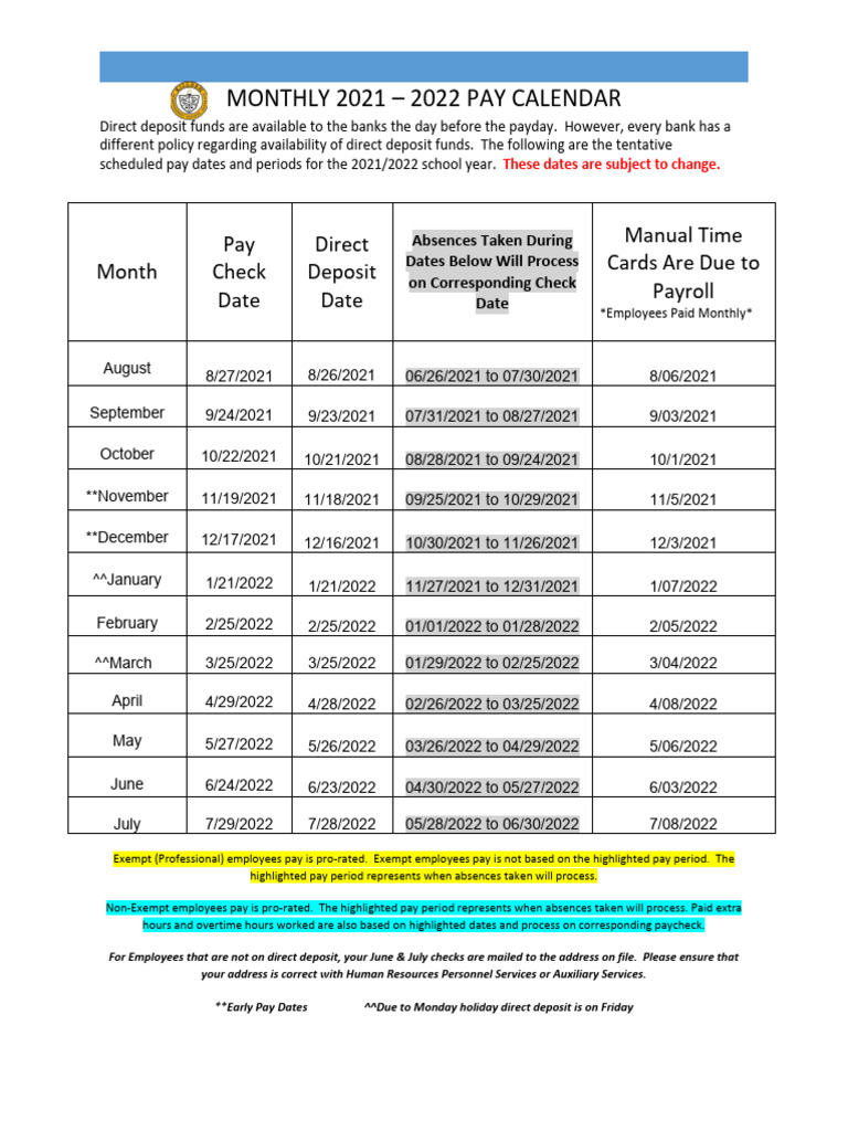 2021-2022 Pay Calendars | PDF | Overtime | Employee Relations