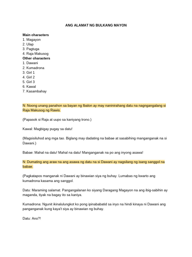 Ang Alamat NG Bulkang Mayon | PDF