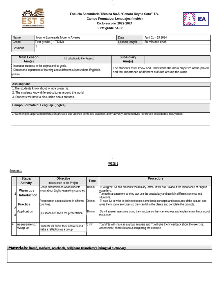 LESSON PLAN APRIL 1st GRADE (III TRIM) | PDF | Vocabulary | Translations