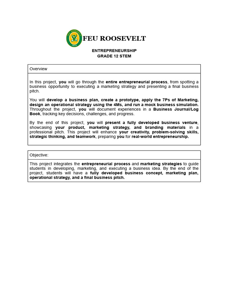 Entrepreneurship Project Design Guide | PDF | Marketing | Marketing ...