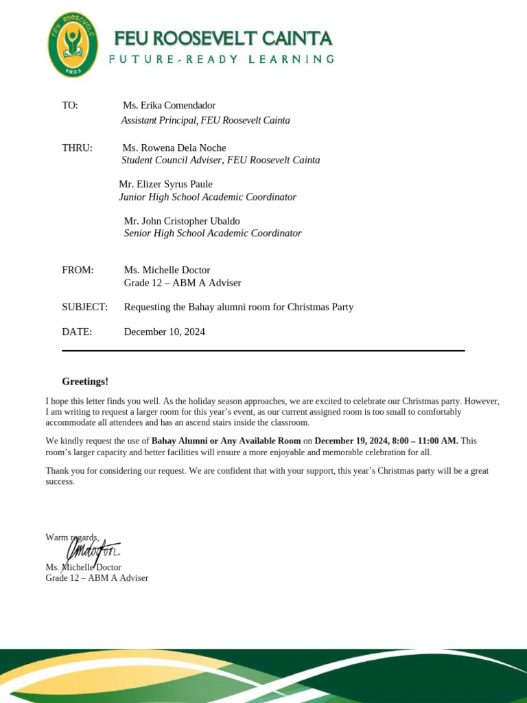 Requesting ROOM For Christmas Party | PDF