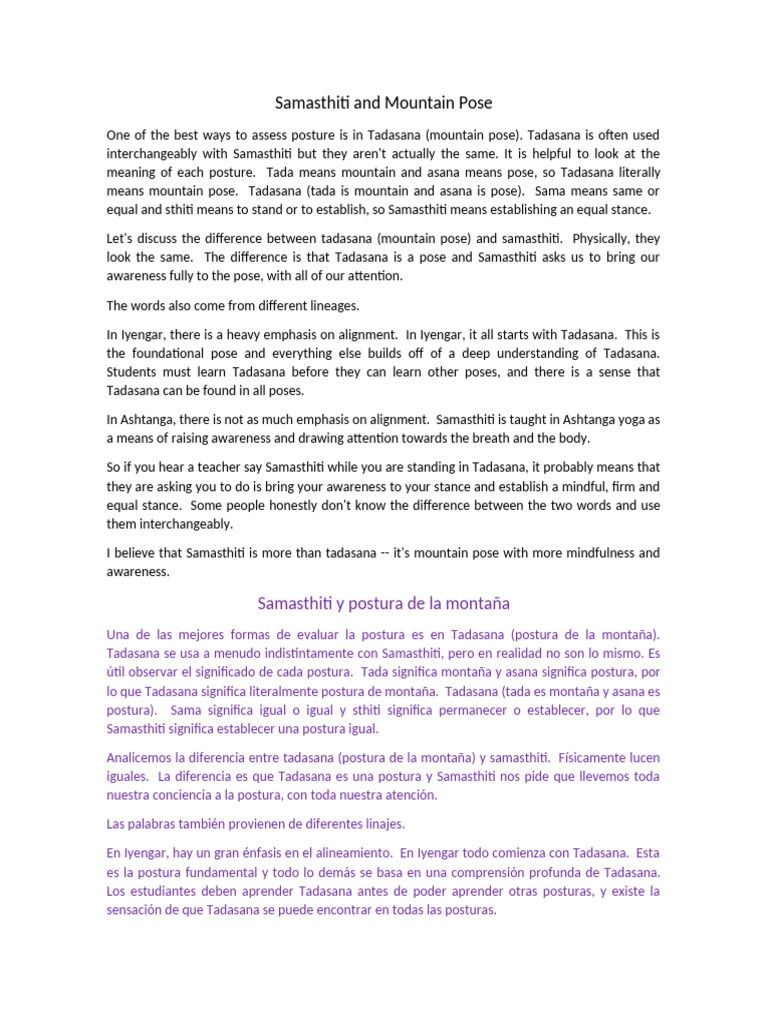 Tadasana vs Samasthiti: Postura y Conciencia | PDF | Yoga | Sistema ...