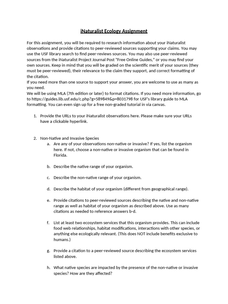 iNaturalist Ecology Research Assignment | PDF | Ecosystem | Invasive Species