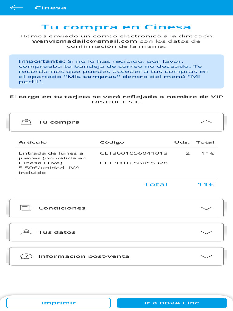 Confirmación de Compra Cinesa | PDF