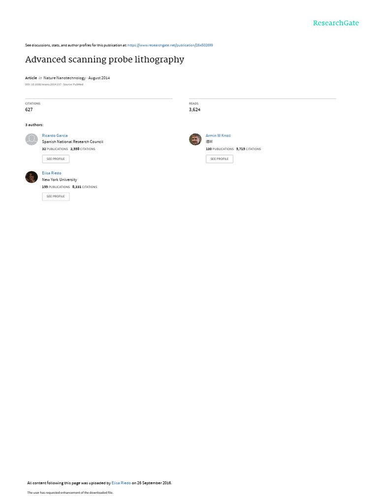 Advanced Scanning Probe Lithography | PDF | Nanotechnology | Atomic ...