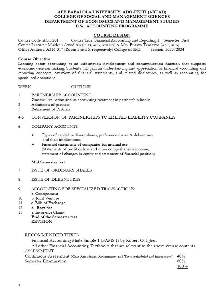 ACC 201 Lesson One | PDF | Goodwill (Accounting) | Balance Sheet