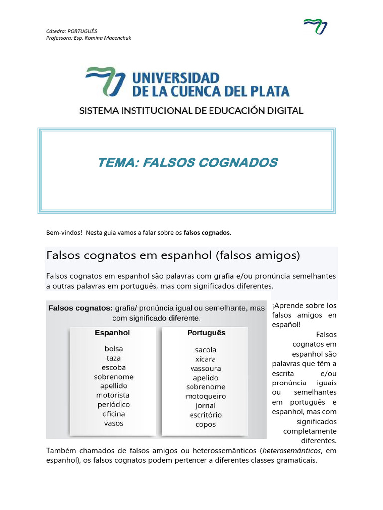Os Falsos Cognados | PDF | Espanhol (idioma) | Português (idioma)