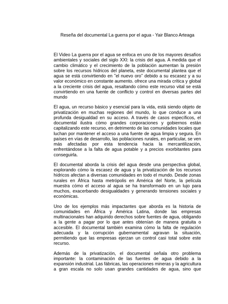 Crisis del Agua: Conflictos y Desigualdad | PDF | Agua | Escasez de agua