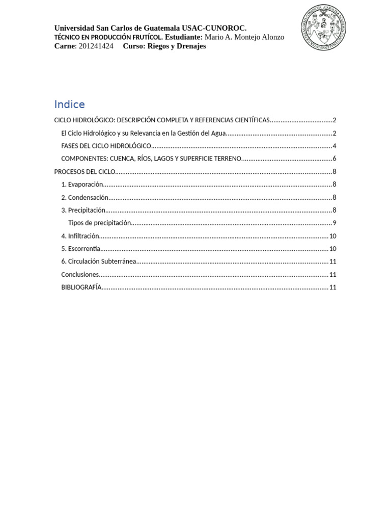 Riegos y Drenajes Ciclo de Agua_Mario Montejo | PDF | Precipitación | Agua