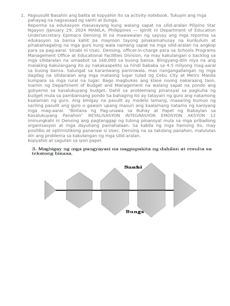 Pagsusulit Basahin Ang Balita at Kopyahin Ito Sa Activity Notebook | PDF