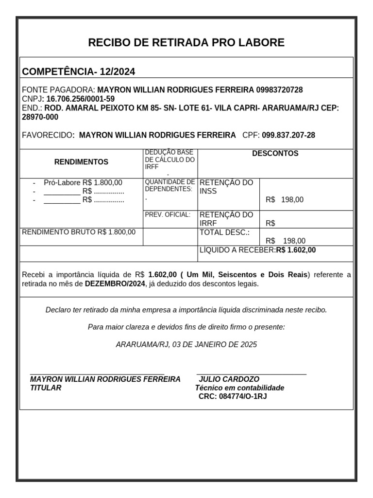 Modelo de Pro - Labore | PDF