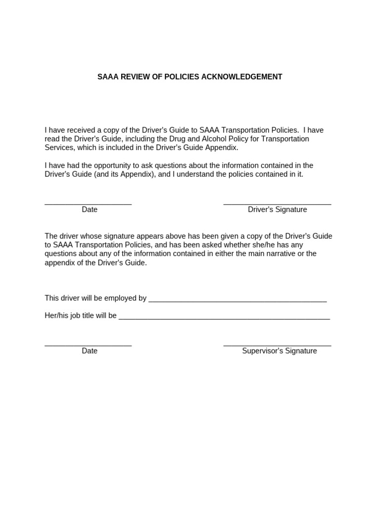 Saaa Review of Policies Acknowledgement Form | PDF