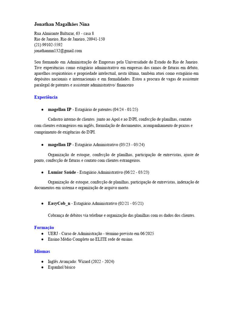 Currículo Jonathan Magalhães | PDF
