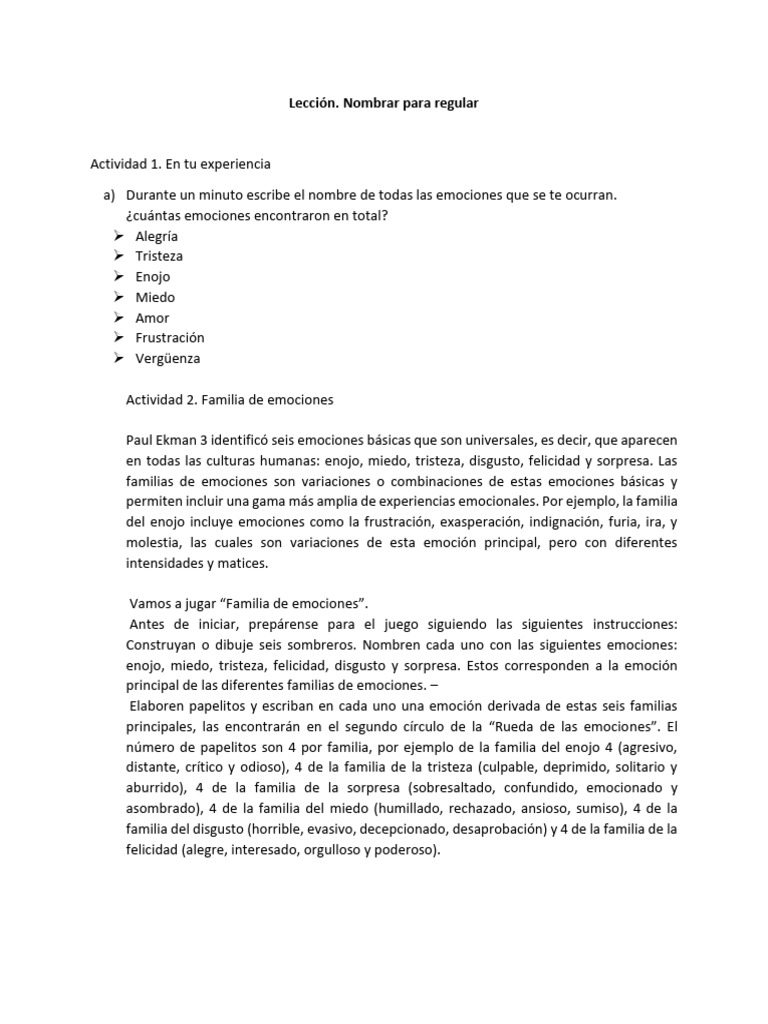 Familias de Emociones: Actividades Prácticas | PDF | Las emociones | Ira