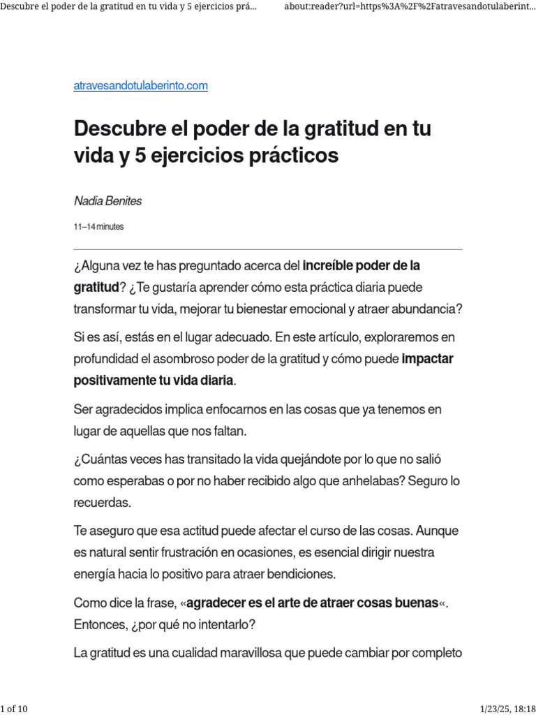 Descubre El Poder de La Gratitud en Tu Vida y 5 Ejercicios Prácticos | PDF | Gratitud | Las ...