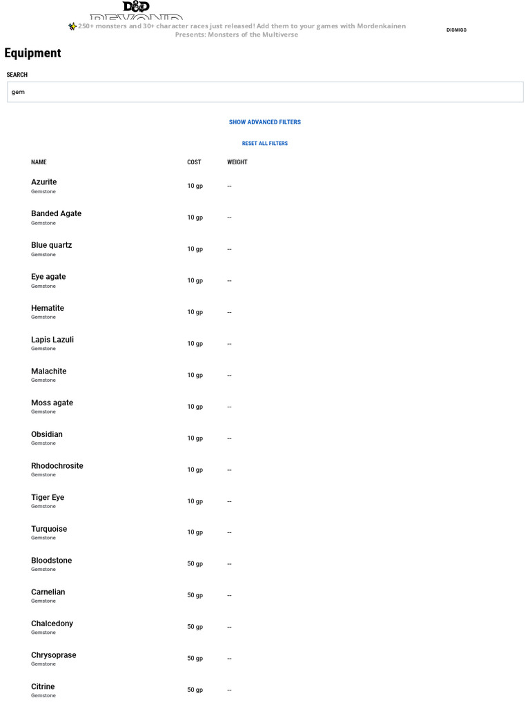 Equipment, Gear, and Items for Dungeons & Dragons (D&D) Fifth Edition ...