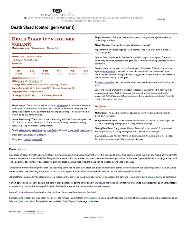 Death Slaad (control gem variant) - Monsters - D&D Beyond | PDF | Fantasy | Fantasy Role Playing ...