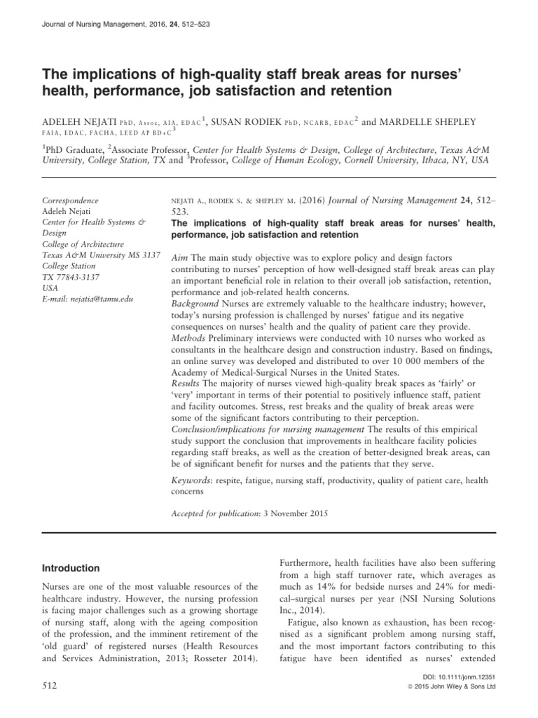 The Implications of High-Quality Staff Break Areas For Nurses' | PDF ...